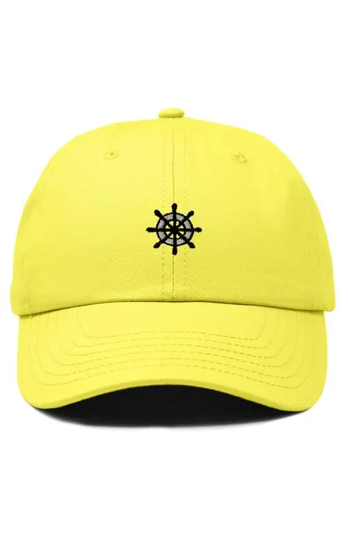 DALIX Ship Wheel Embroidered Cotton Twill Dad Hat - Yellow