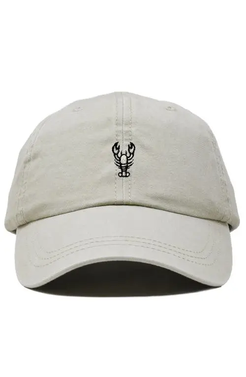 DALIX Embroidered Lobster Baseball Cap - Washed Stone White