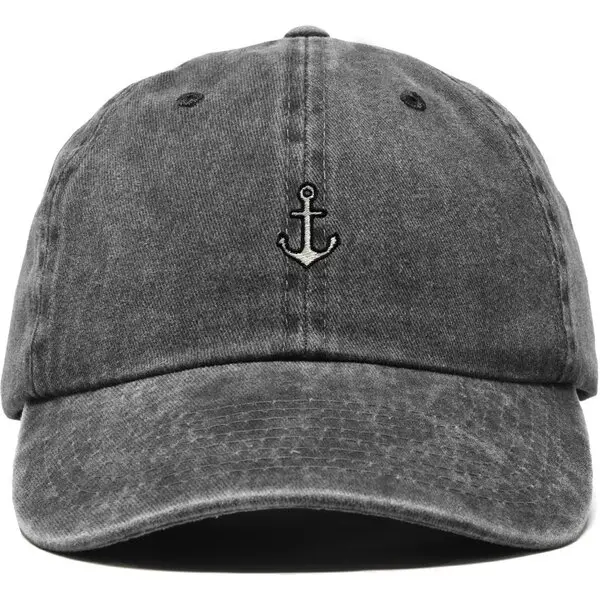 DALIX Embroidered Anchor Cap - Washed Black