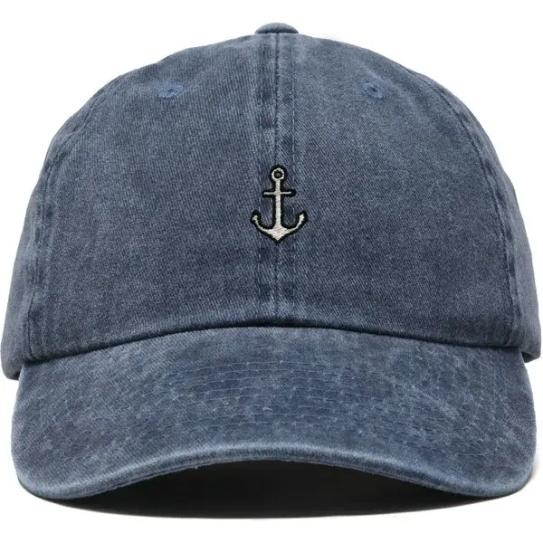 DALIX Embroidered Anchor Cap - Washed Navy Blue