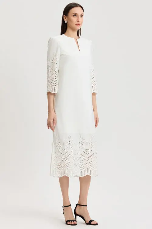 Ming Wang Eyelet Straight Cotton Maxi Dress