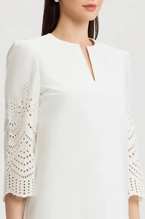 Ming Wang Eyelet Straight Cotton Maxi Dress