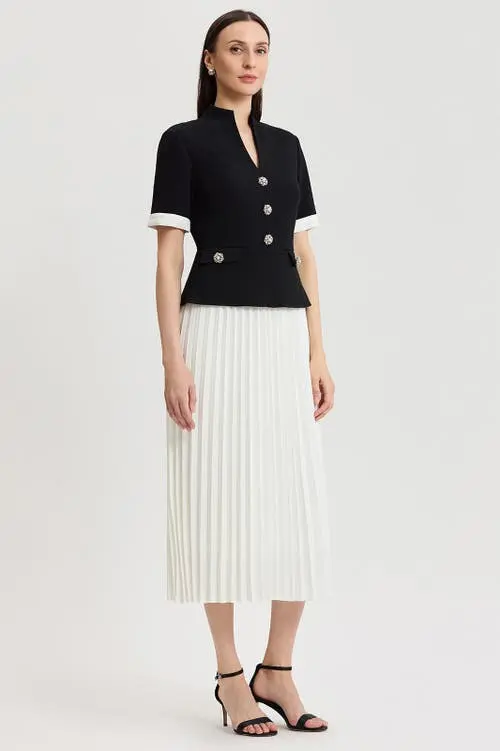 Ming Wang Noelle Pleated Crepe Maxi Dress