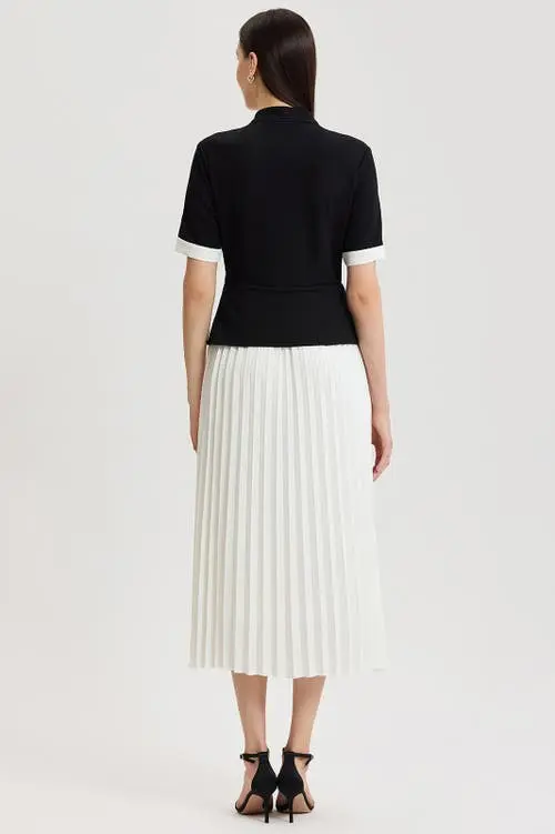 Ming Wang Noelle Pleated Crepe Maxi Dress
