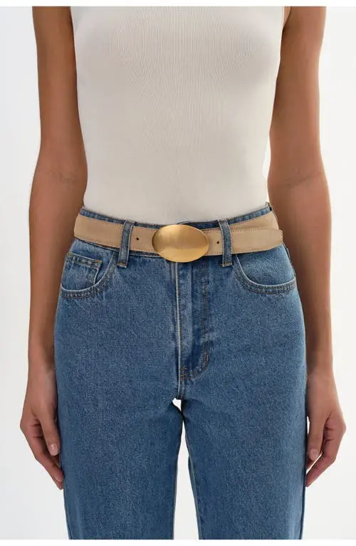 LAMARQUE Suede Leather Belt With Oval Shield Buckle - Stone