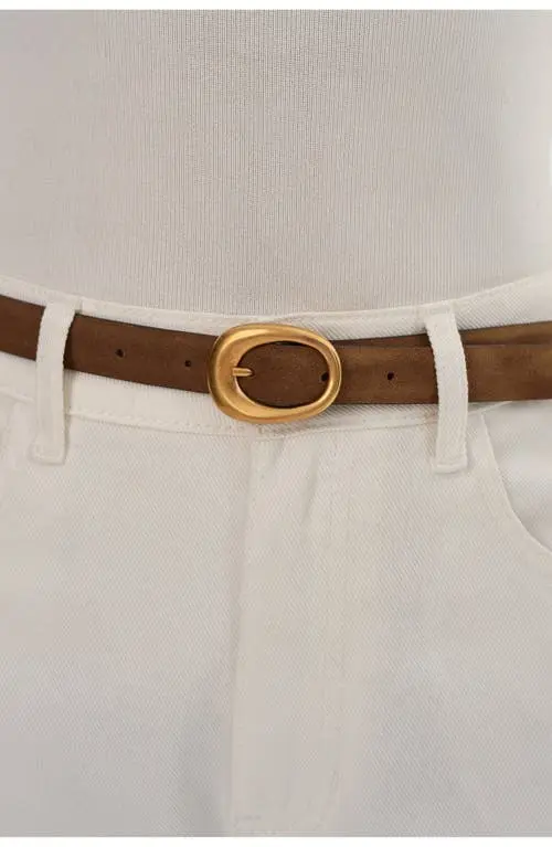 LAMARQUE Antibes Suede Leather Belt With Gold Tone Buckle