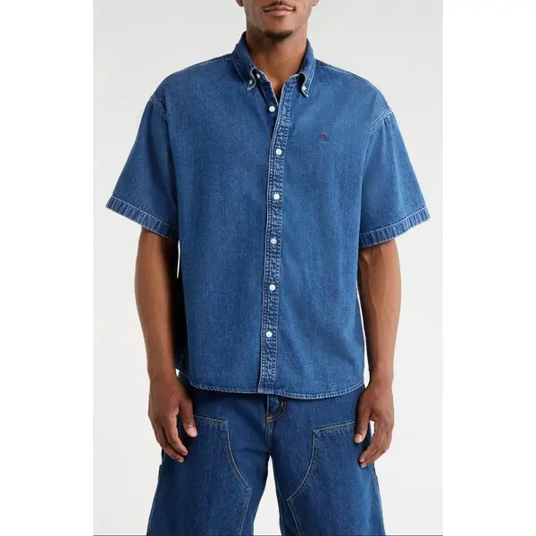 Carhartt Work In Progress Lucas Short Sleeve Cotton Denim Button-down Shirt