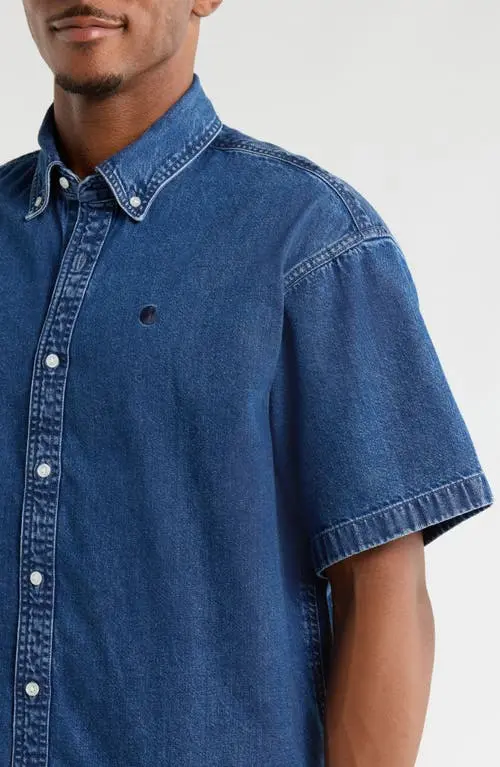 Carhartt Work In Progress Lucas Short Sleeve Cotton Denim Button-down Shirt