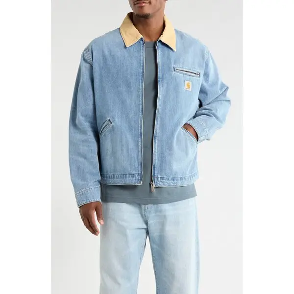 Carhartt Work In Progress Denim Jacket With Corduroy Collar - Blue Burst