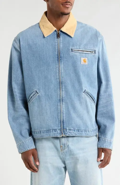 Carhartt Work In Progress Denim Jacket With Corduroy Collar - Blue Burst