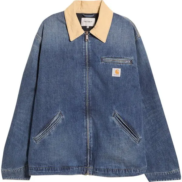 Carhartt Work In Progress Denim Jacket With Corduroy Collar - Blue/dusty Heather Brown