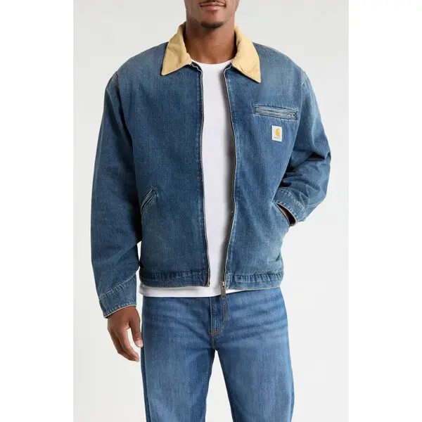 Carhartt Work In Progress Denim Jacket With Corduroy Collar - Blue/dusty Heather Brown