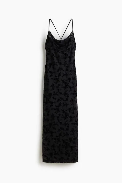 H&m Flock Print Strappy Maxi Dress