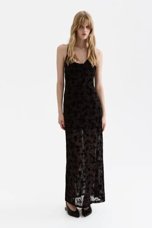 H&m Flock Print Strappy Maxi Dress