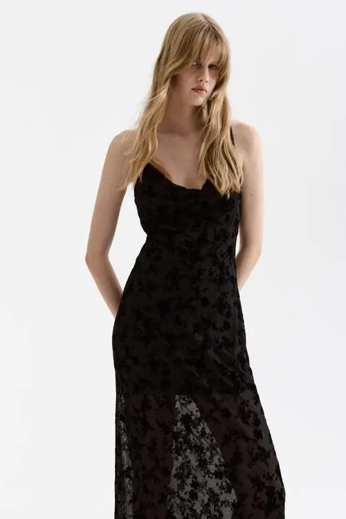 H&m Flock Print Strappy Maxi Dress