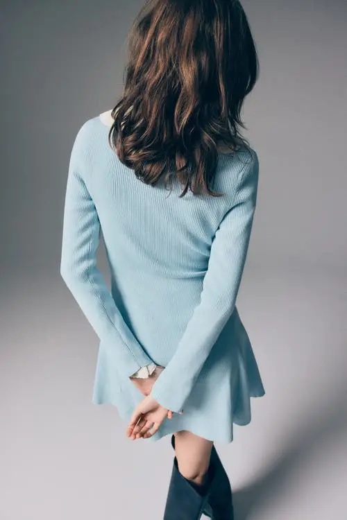 H&m Rib-knit Flared-skirt Dress With Button Placket