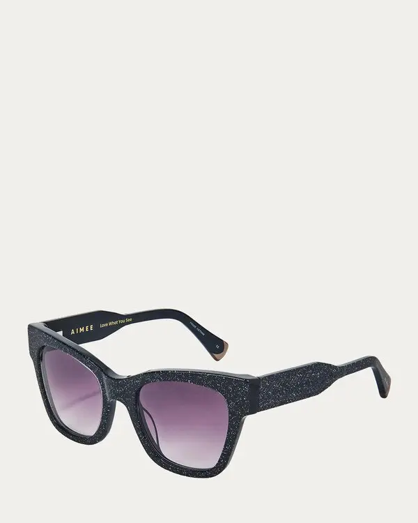 AIMEE All For Love Square Sunglasses - Black Glitter