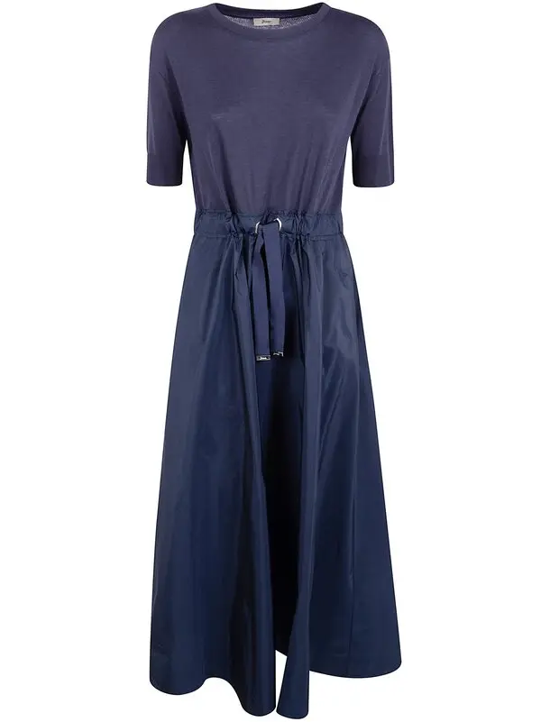 Herno Midi Dress With V-neck And Adjustable Straps - Blue