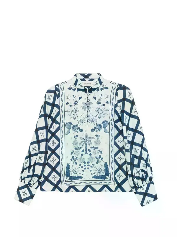 Verandah Floral Print High Neck Top - Green