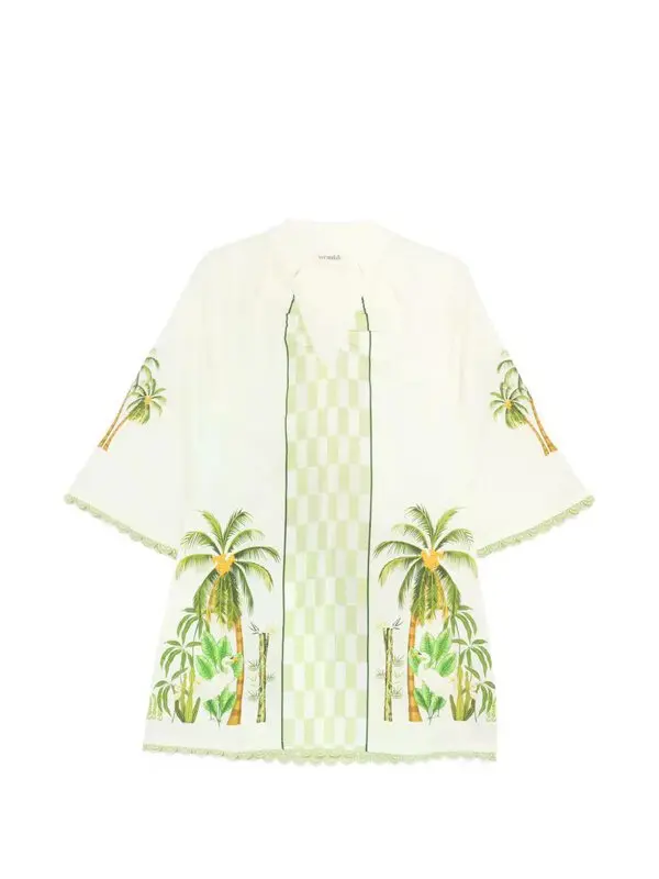 Verandah Foliage" V-neck Mini Dress - Green