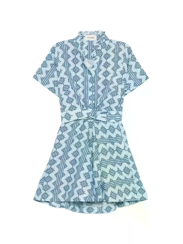 Verandah Bawa Stripes Ruffled-collar Mini Dress - Blue