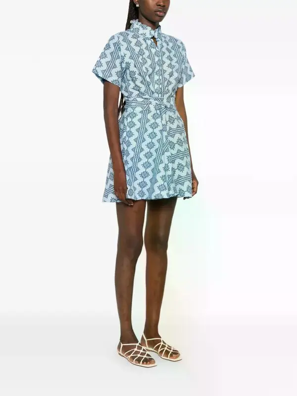 Verandah Bawa Stripes Ruffled-collar Mini Dress