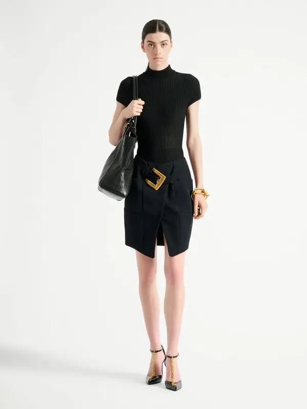 Balmain Belted Grain De Poudre Mini Skirt