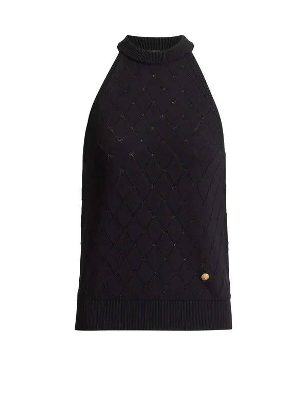 Balmain Sleeveless Knit High Neck Top With Quilted Effect