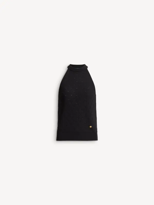 Balmain Sleeveless Knit High Neck Top With Quilted Effect - Black