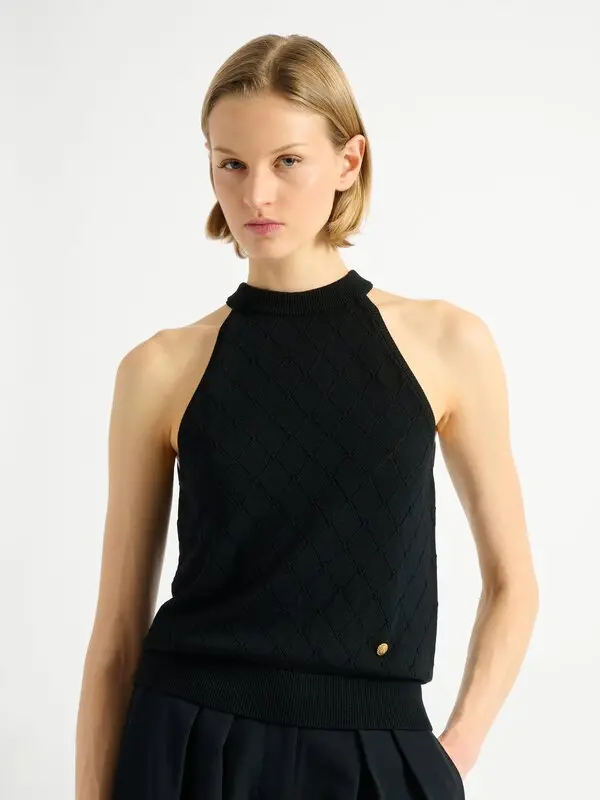 Balmain Sleeveless Knit High Neck Top With Quilted Effect - Black