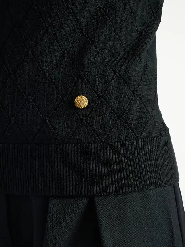 Balmain Sleeveless Knit High Neck Top With Quilted Effect - Black