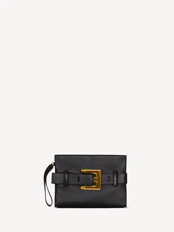 Balmain Anthem Clutch In Smooth Lambskin Leather - Black