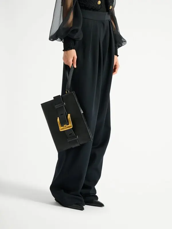 Balmain Anthem Clutch In Smooth Lambskin Leather - Black