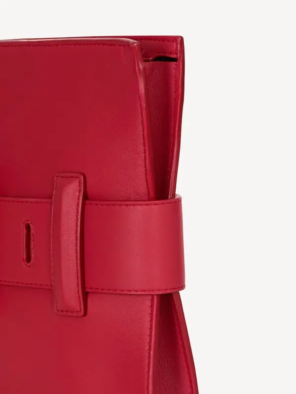 Balmain Anthem Smooth Leather Clutch With Gold Buckle - Red