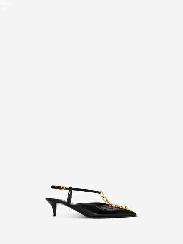 Balmain Patent Leather Sync Chain Kitten Slingbacks