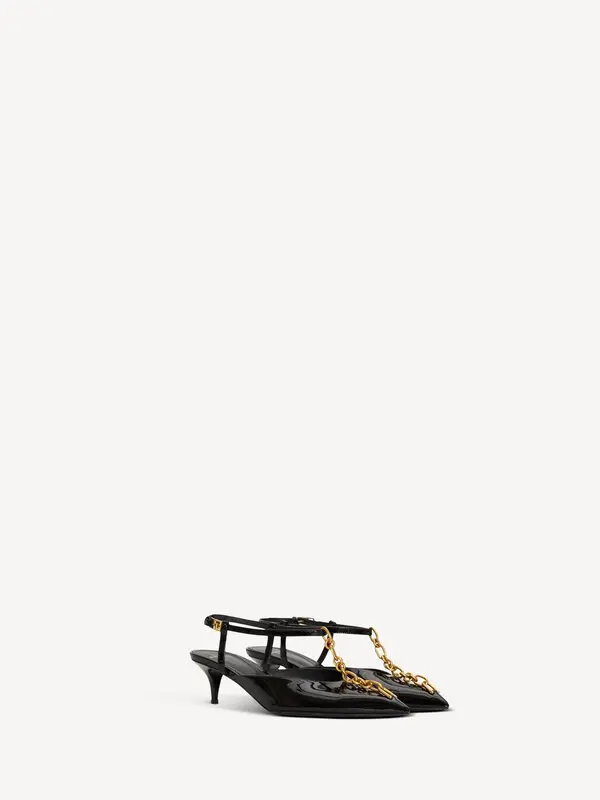 Balmain Patent Leather Sync Chain Kitten Slingbacks