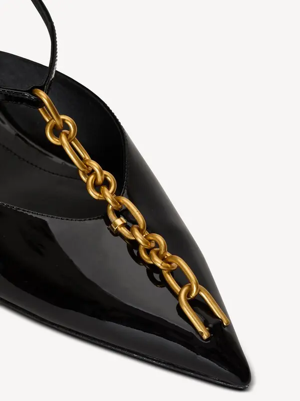 Balmain Patent Leather Sync Chain Kitten Slingbacks