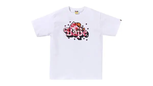 A BATHING APE Abc Sakura Camo Milo On Tee Shirt - White