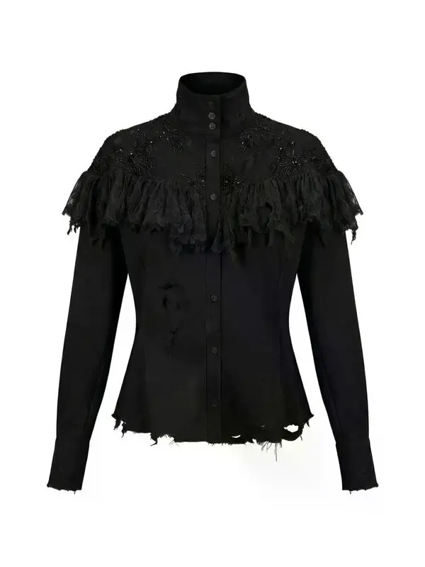 ALMAZ Western Ruffled Distressed Shirt - Black