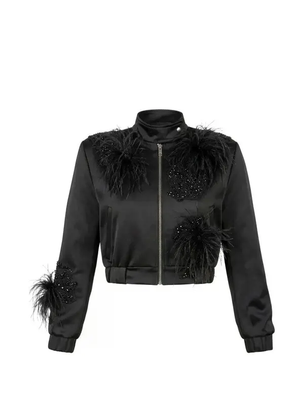 ALMAZ Feather-embellished Bomber Jacket - Black