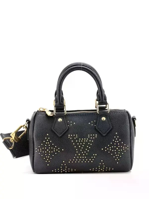 LOUIS VUITTON Speedy Bandouliere Nm Bag Studded Leather Nano Travel Bag - Black