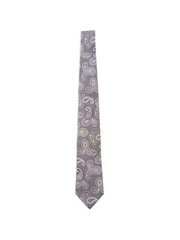 Etro Paisley Print Silk Neck Tie - Grey