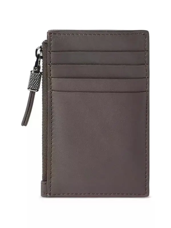 Brunello Cucinelli Calfskin Card Case With Shiny Zipper Pull - Brown
