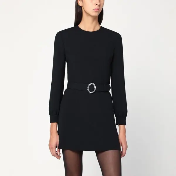 Saint Laurent Mini Dress With Crystal Embellished Belt - Black