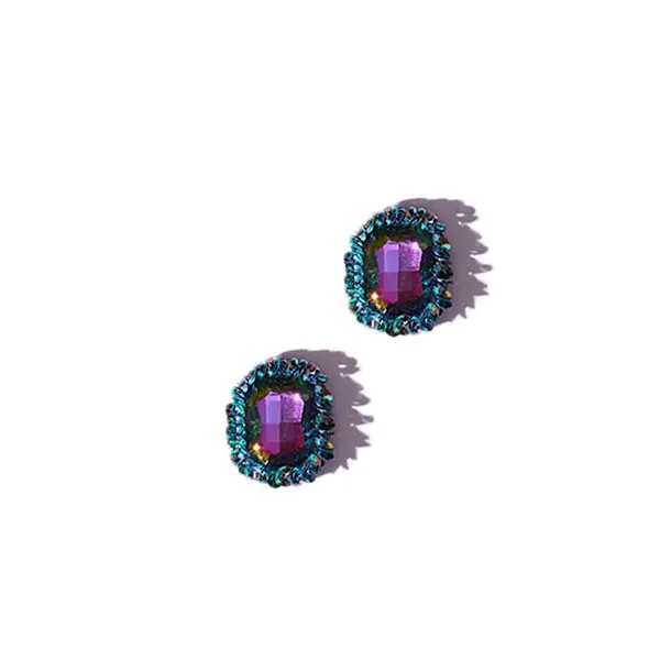 SIMITRI Iguana Stud Earrings With Faceted Crystal And Sequin Embroidery - Green/purple