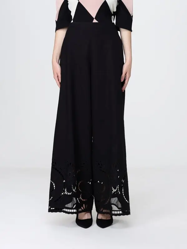 Liviana Conti Tailored Wide Leg Pants With Embroidered Detail