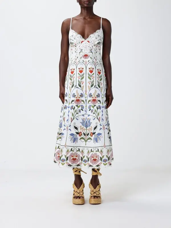 Farm Rio Printed Lace Trimmed Midi Dress