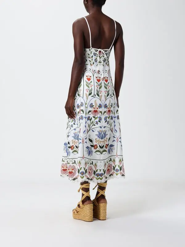 Farm Rio Printed Lace Trimmed Midi Dress