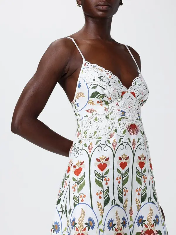 Farm Rio Printed Lace Trimmed Midi Dress
