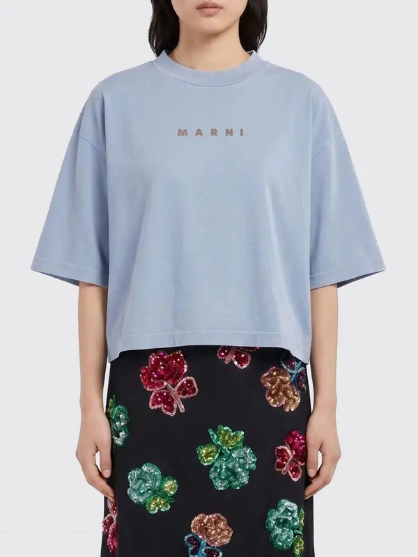 Marni Cotton T-shirt With Logo - Blue